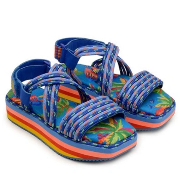 FARM Rio | Shoes | Nwt Farm Rio Blue Macaw Platform Sandals | Poshmark